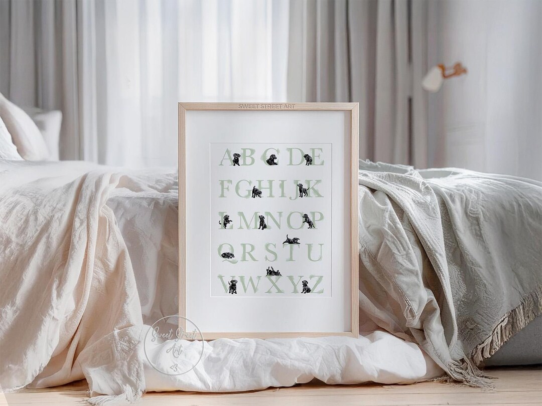 BLACK LABRADOR ABC Poster With Sage Green Letters | Puppy Nursery Decor ...
