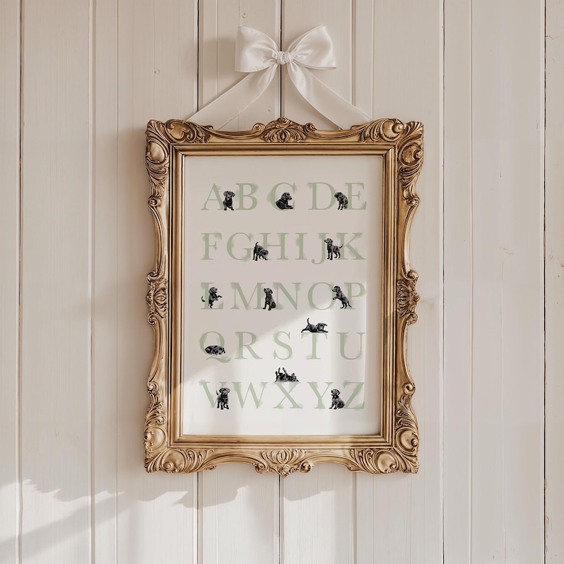BLACK LABRADOR ABC Poster With Sage Green Letters | Puppy Nursery Decor ...