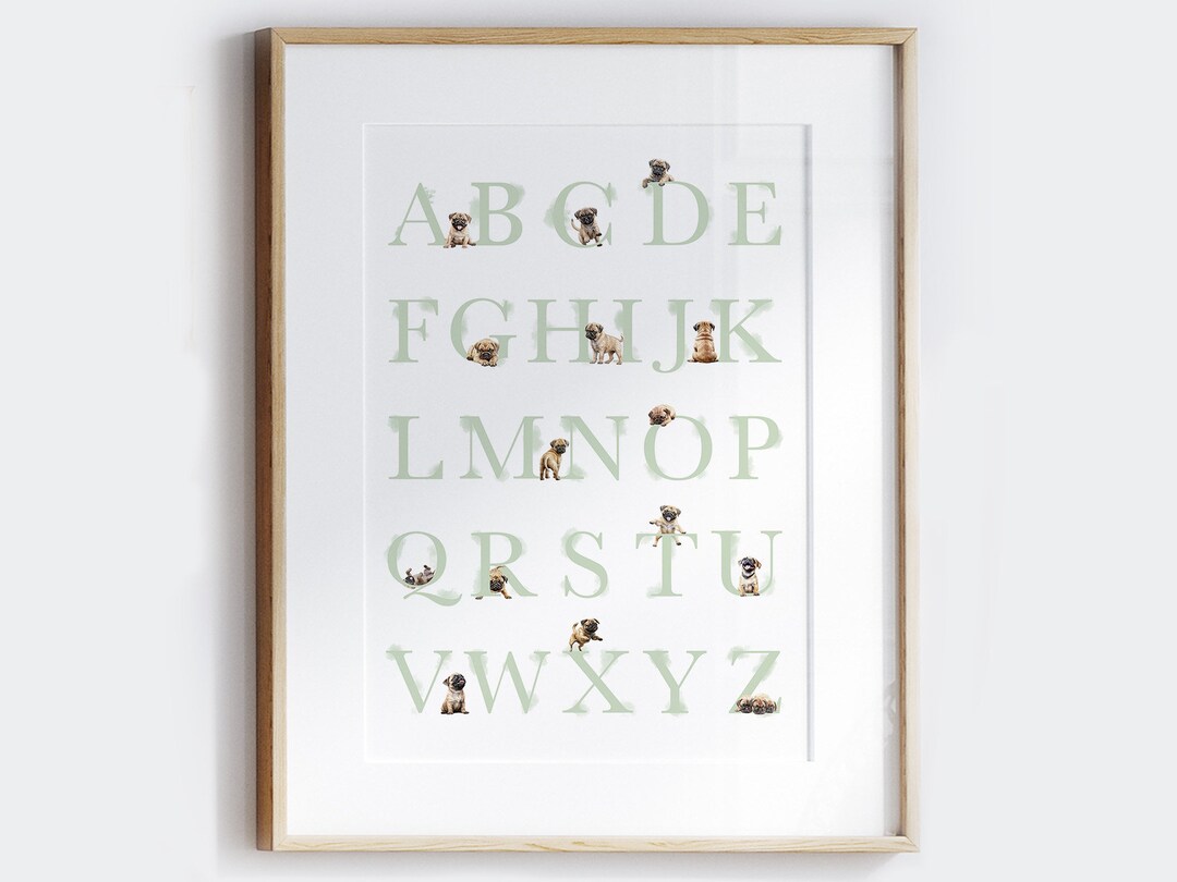 FAWN PUG Nursery Alphabet Poster. Puppy ABC Poster. Pug Dog Alphabet ...
