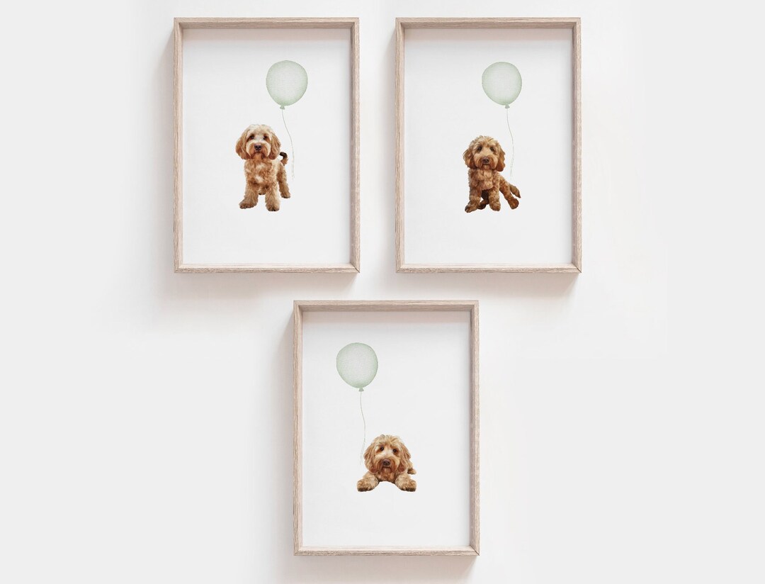 COCKAPOO Nursery Decor: 3 Piece Wall Art, Red Cockapoo With Sage Green ...