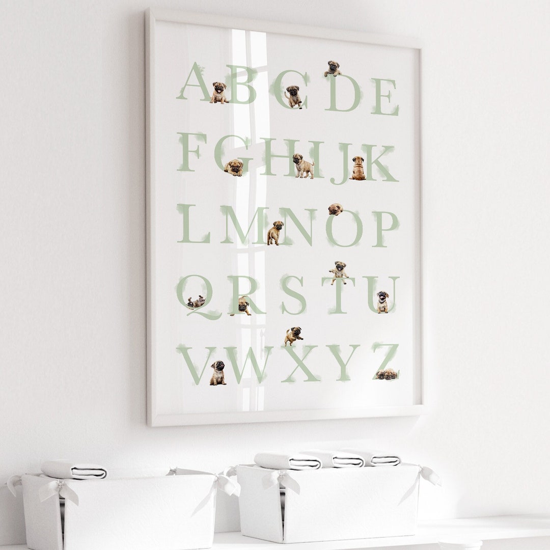 FAWN PUG Nursery Alphabet Poster. Puppy ABC Poster. Pug Dog Alphabet ...
