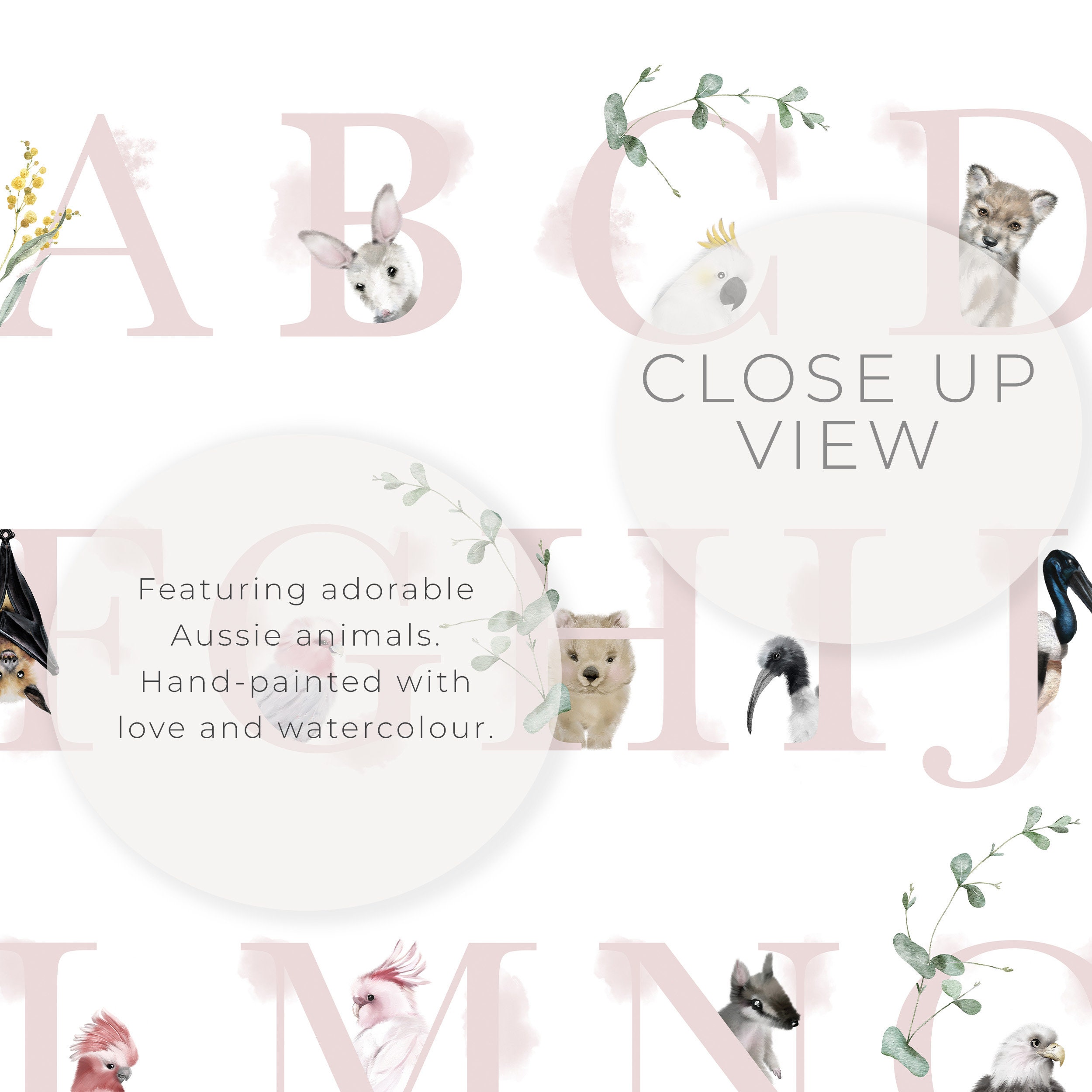 Australian Animal Alphabet Poster Pastel Pink Aussie Animal - Etsy