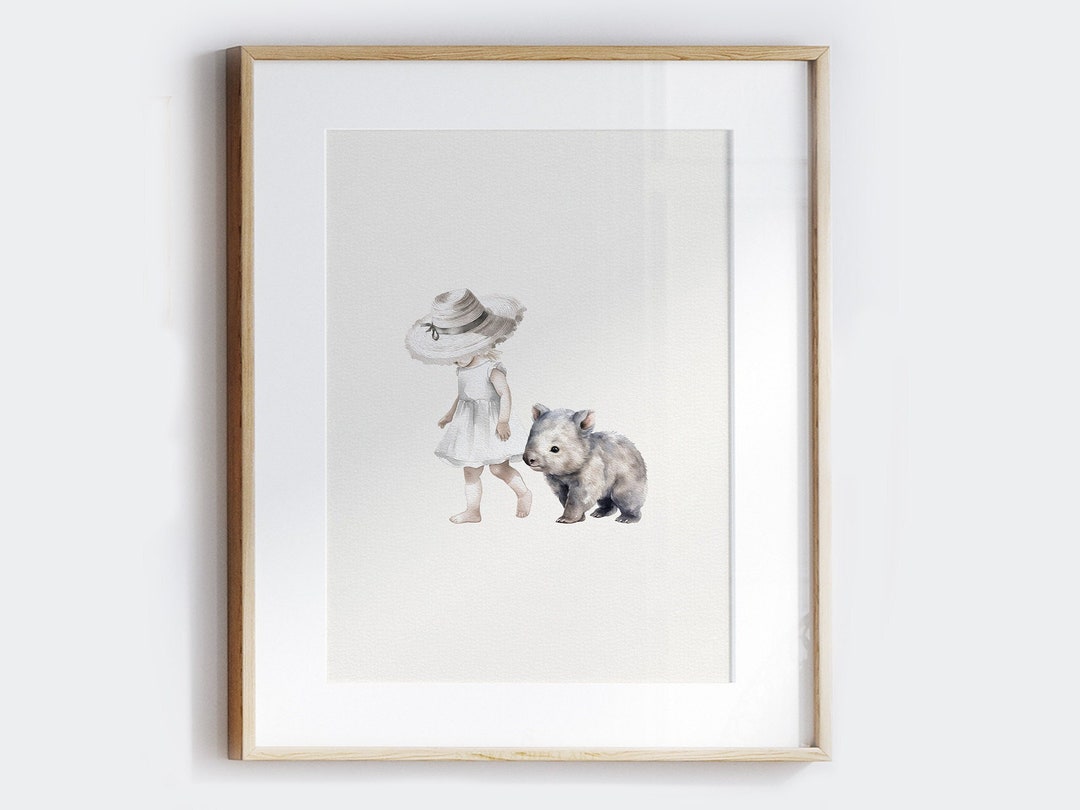 WOMBAT PRINT Wombat Walking With a Baby Girl Nursery Art Australian ...