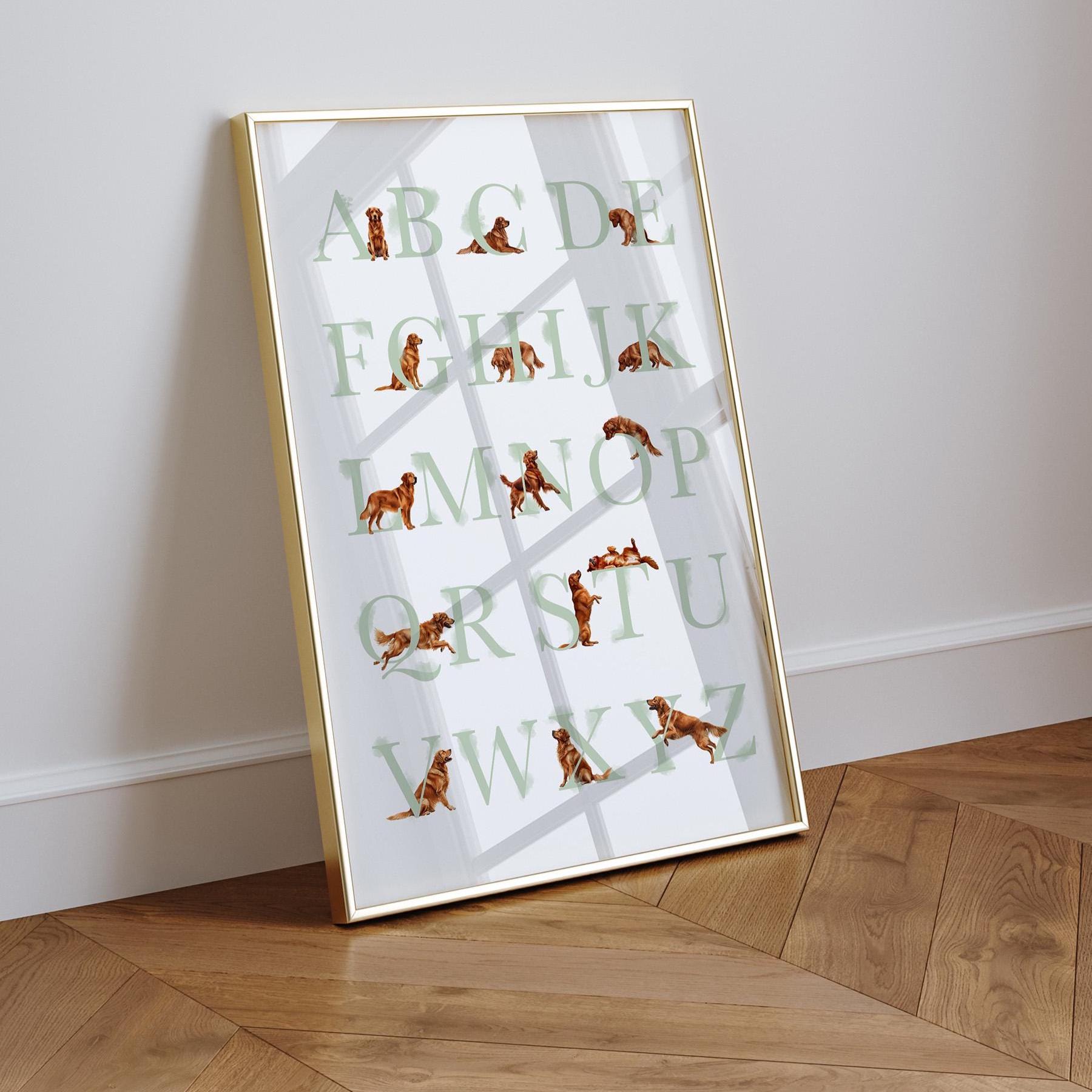 RED GOLDEN RETRIEVER Alphabet Poster. Sage Green Puppy Abc Poster ...