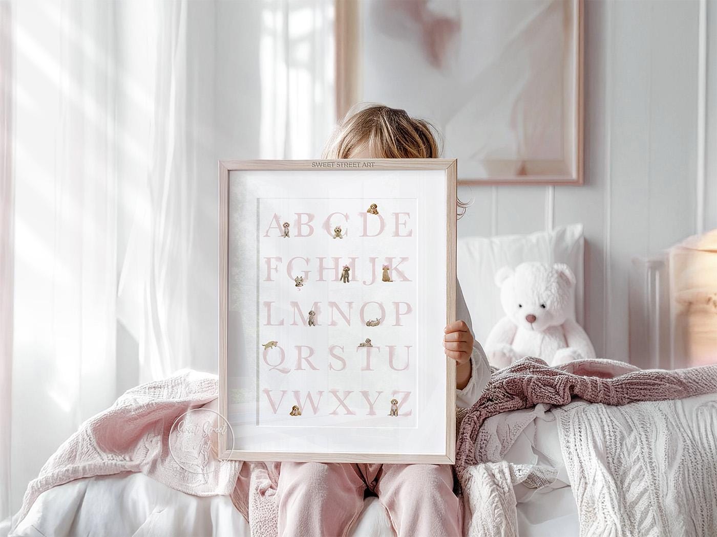 GOLDENDOODLE Puppy Alphabet Poster, Goldendoodle With Pink Bows ABC ...
