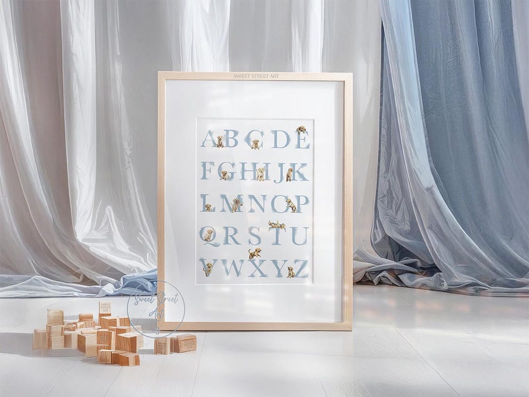 YELLOW LAB Nursery Wall Art: Labrador Alphabet Poster in Pastel Blue ...