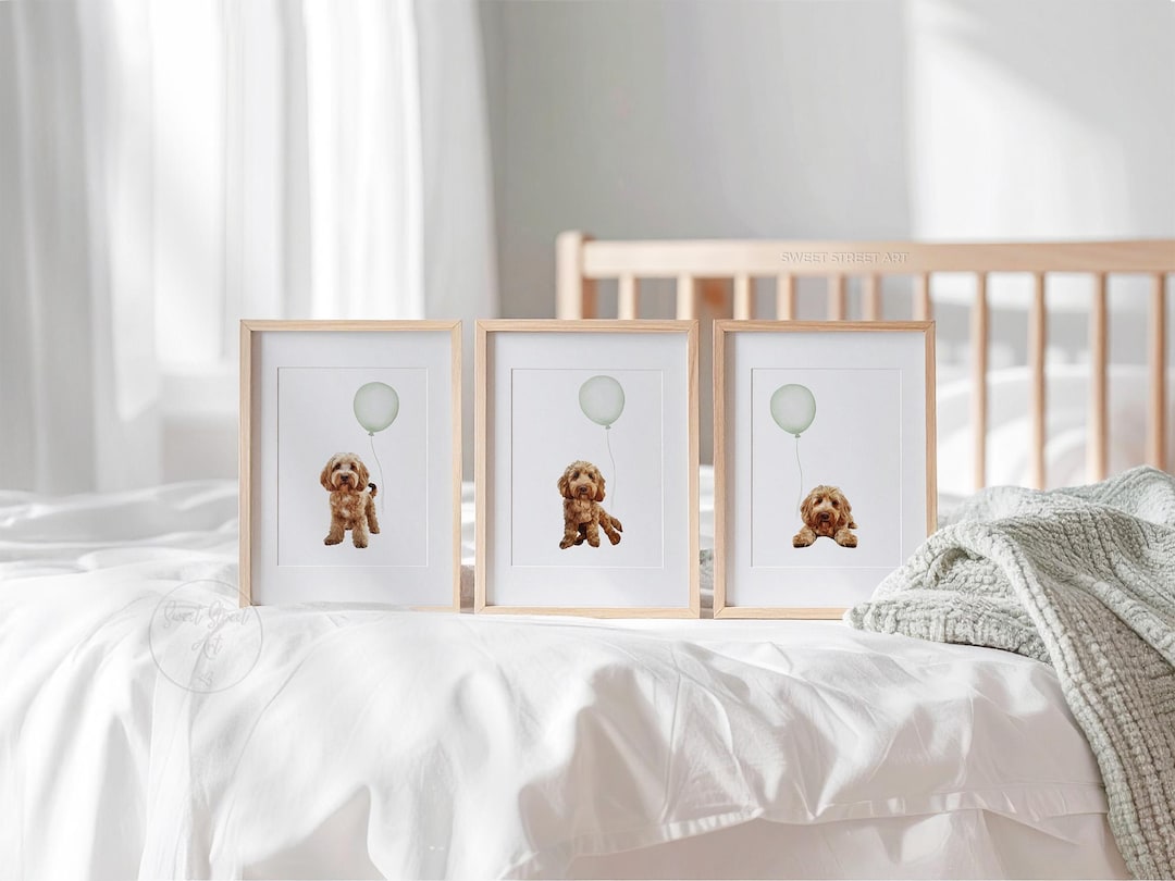 COCKAPOO Nursery Decor: 3 Piece Wall Art, Red Cockapoo With Sage Green ...