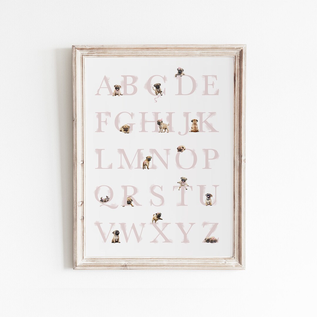 FAWN PUG Nursery Alphabet Poster. Puppy ABC Poster. Pug With - Etsy