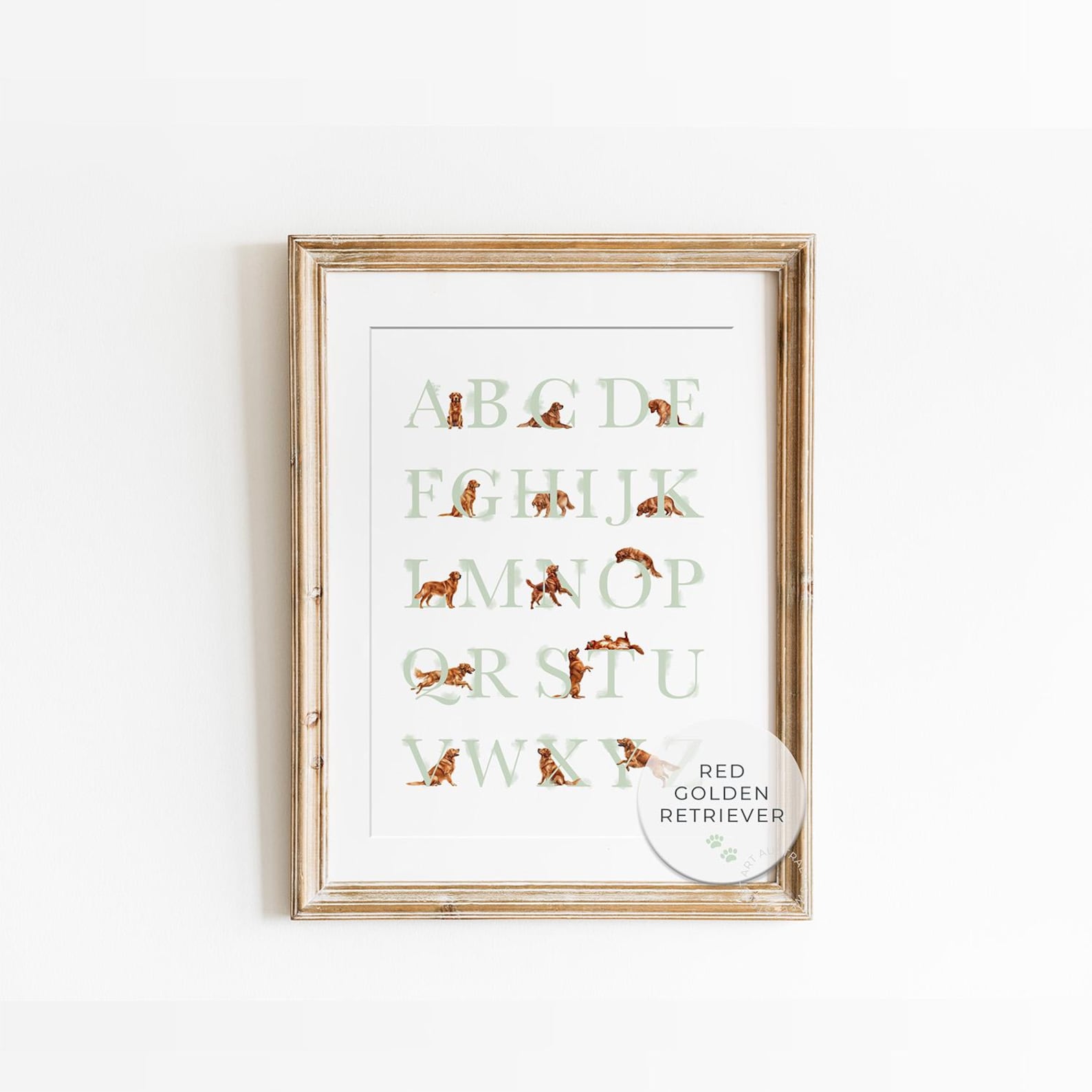 RED GOLDEN RETRIEVER Alphabet Poster. Sage Green Puppy Abc Poster ...