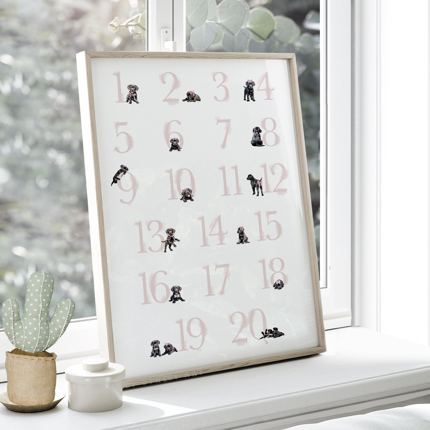 BLACK LABRADOR With Pink Bows Numbers Poster. Educational - Etsy