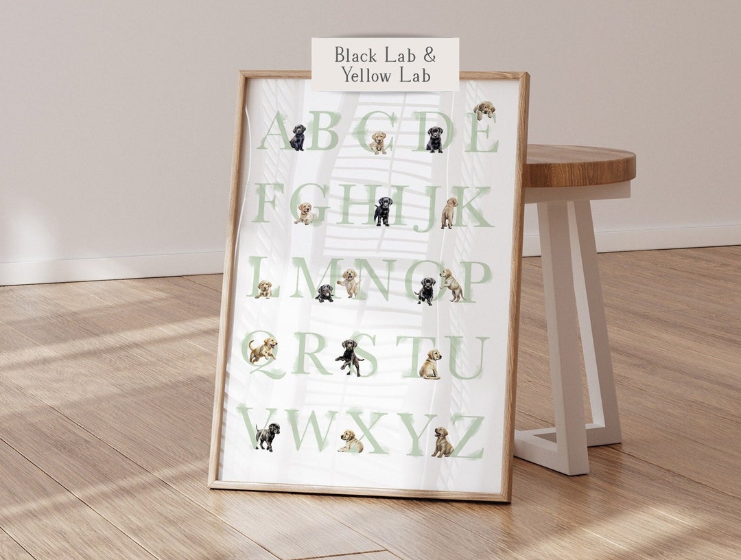 LABRADOR Dog Alphabet Print | Puppy ABC Poster | Black Lab and Yellow ...