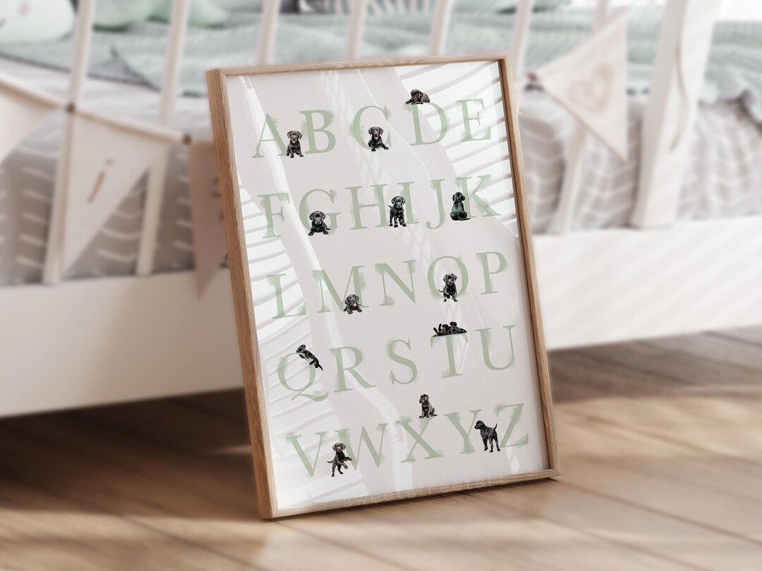 BLACK LABRADOR ABC Poster With Sage Green Letters Puppy Nursery Decor ...