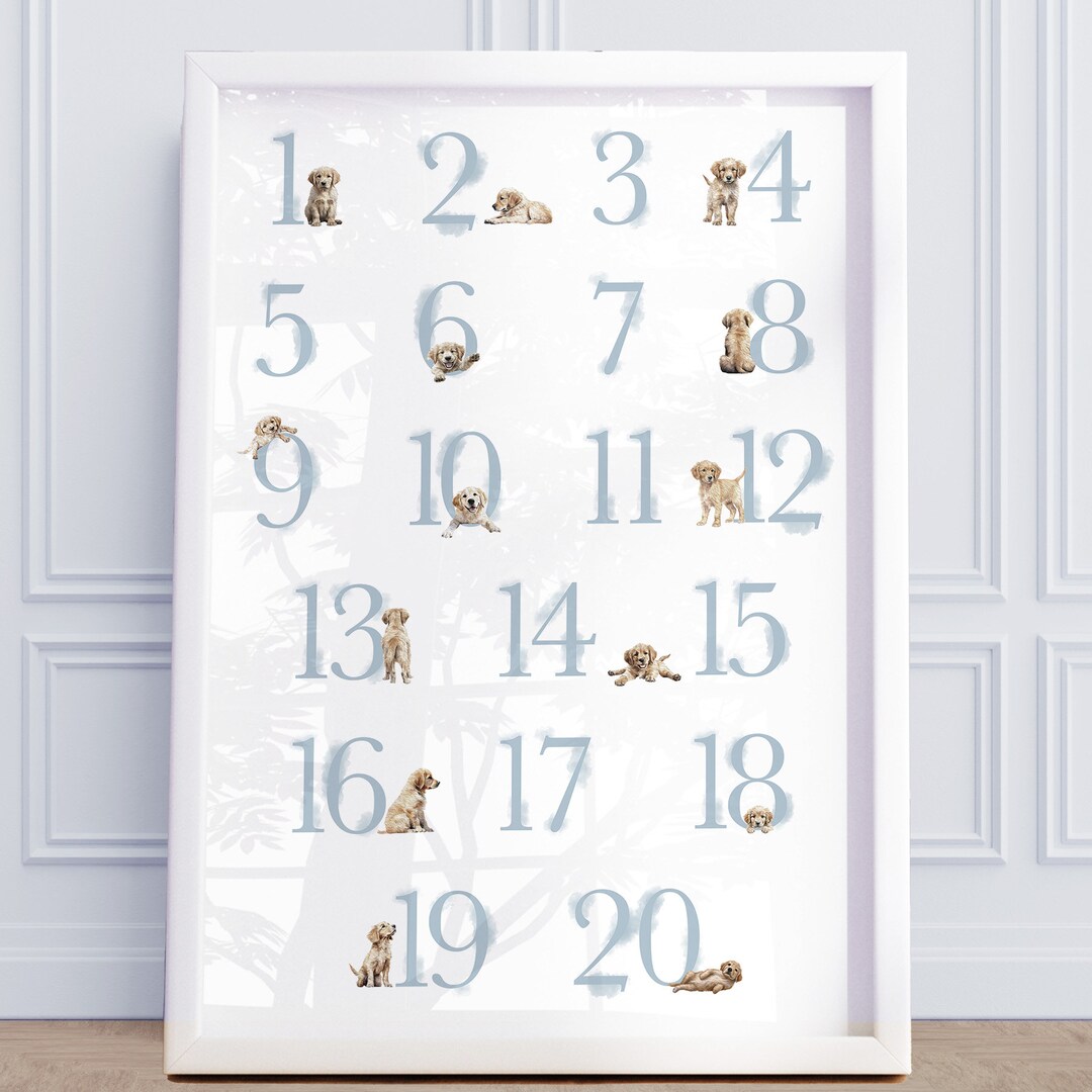 GOLDEN RETRIEVER Numbers Poster. Boys Puppy Nursery Decor. Dog Nursery ...