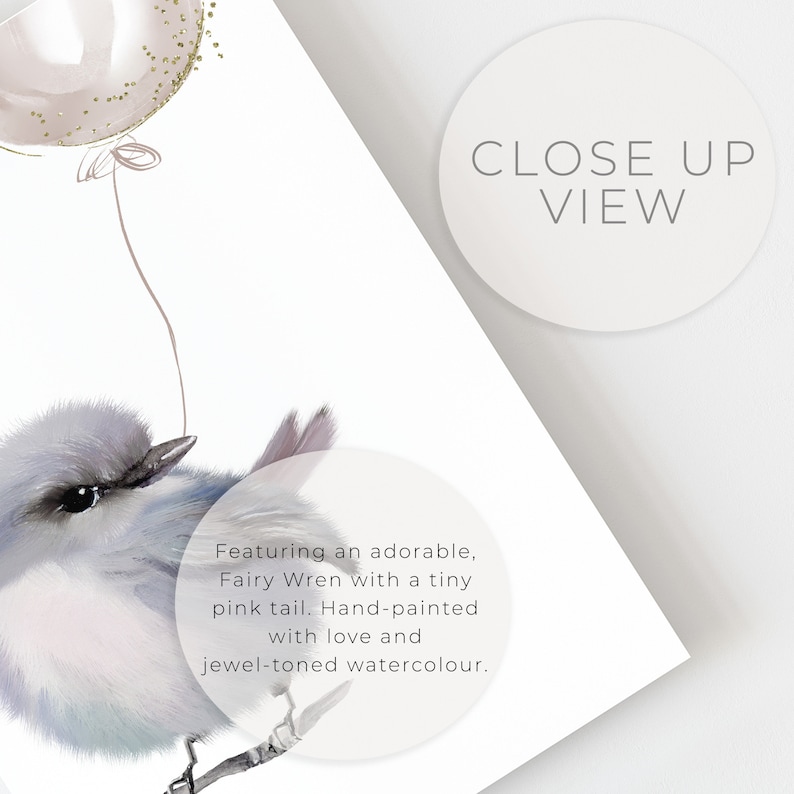 Baby Fairy WREN Holding a Pink Balloon, Wren PRINT, Fairy Wren DIGITAL ...