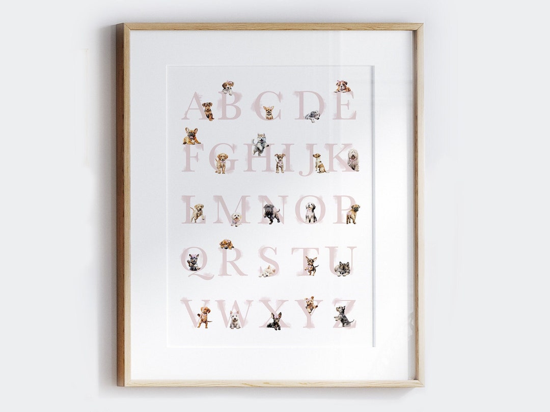 Dog ALPHABET POSTER With Puppies and Pastel Pink Bows Puppy - Etsy