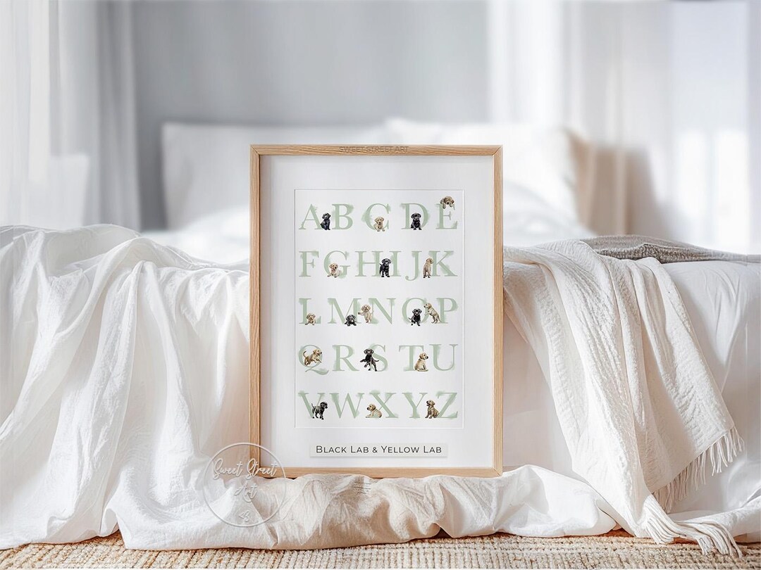 LABRADOR Dog Alphabet Print | Puppy ABC Poster | Black Lab and Yellow ...