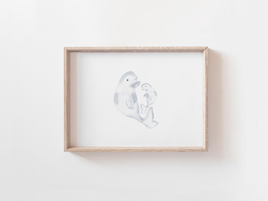 Mother & baby Beluga Whale Watercolor Print | Arctic Nursery Wall Art ...