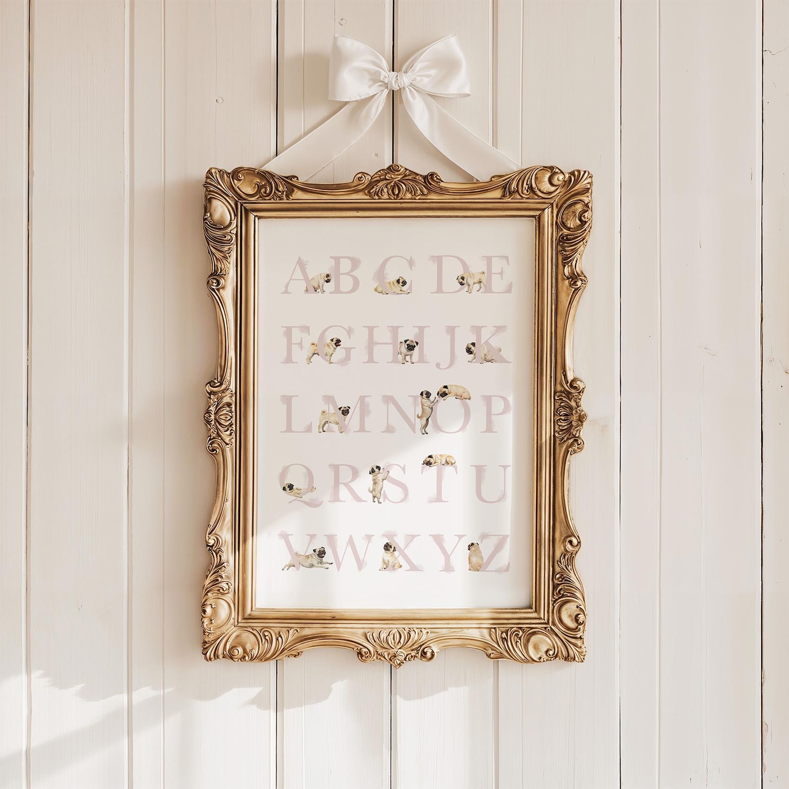 FAWN PUG Nursery Alphabet Poster. Puppy ABC Poster. Pug With Pink Bows ...