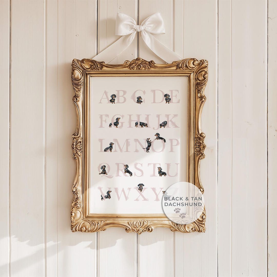 Dachshund Alphabet Poster Pink | Wiener Dog ABC Print | Black & Tan ...