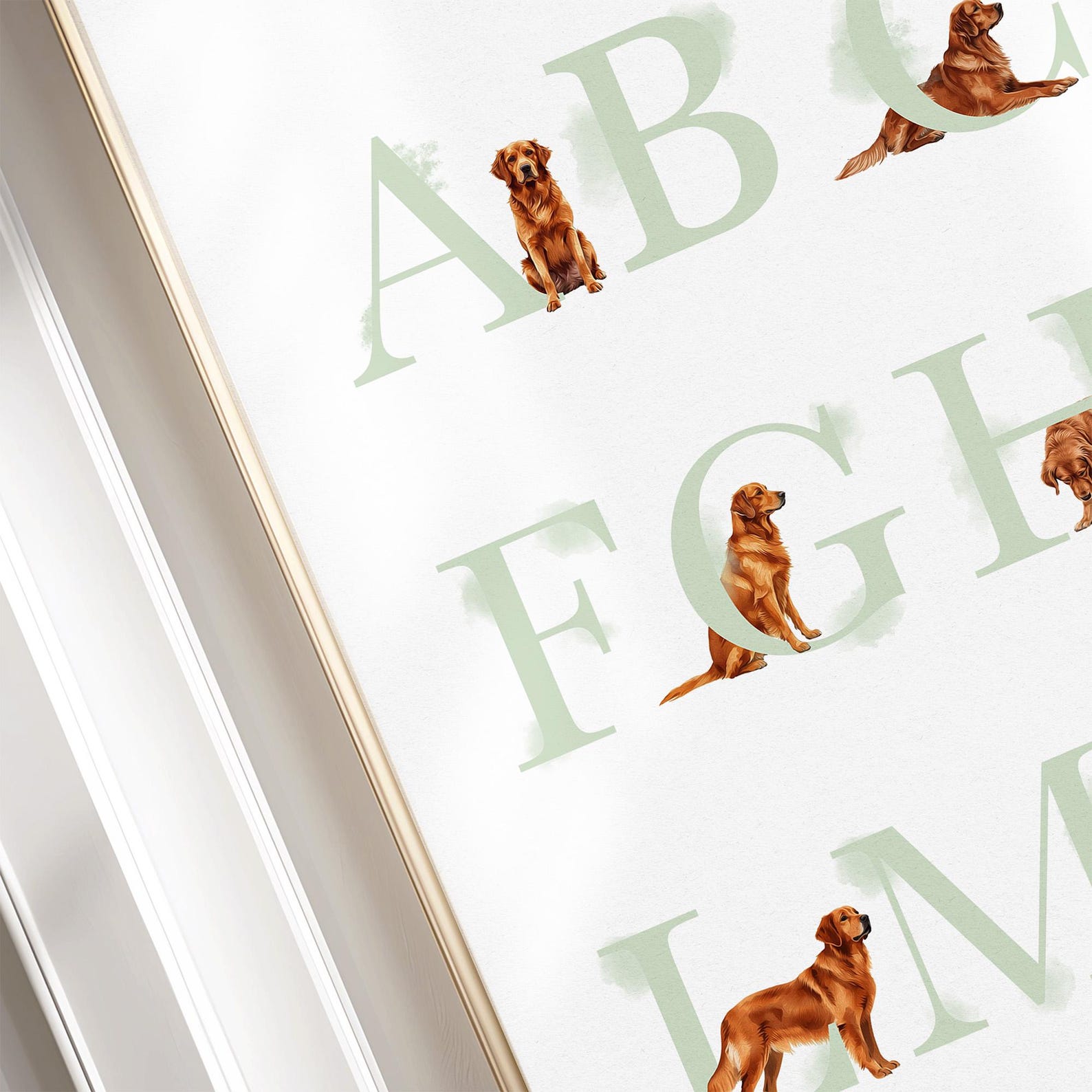 RED GOLDEN RETRIEVER Alphabet Poster. Sage Green Puppy Abc Poster ...
