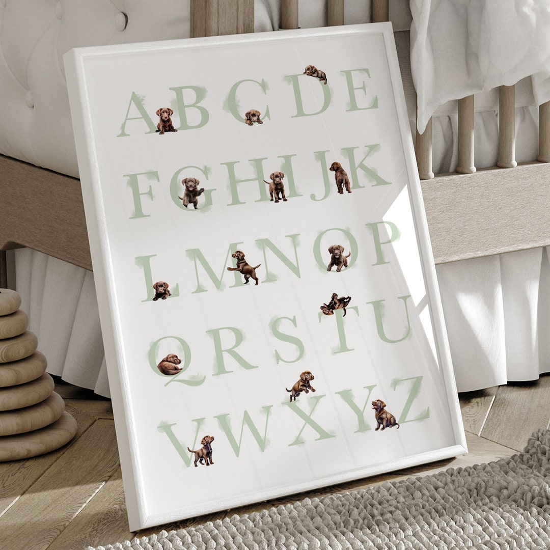 CHOCOLATE LAB Sage Green Alphabet Poster, Brown Labrador Puppy Nursery ...