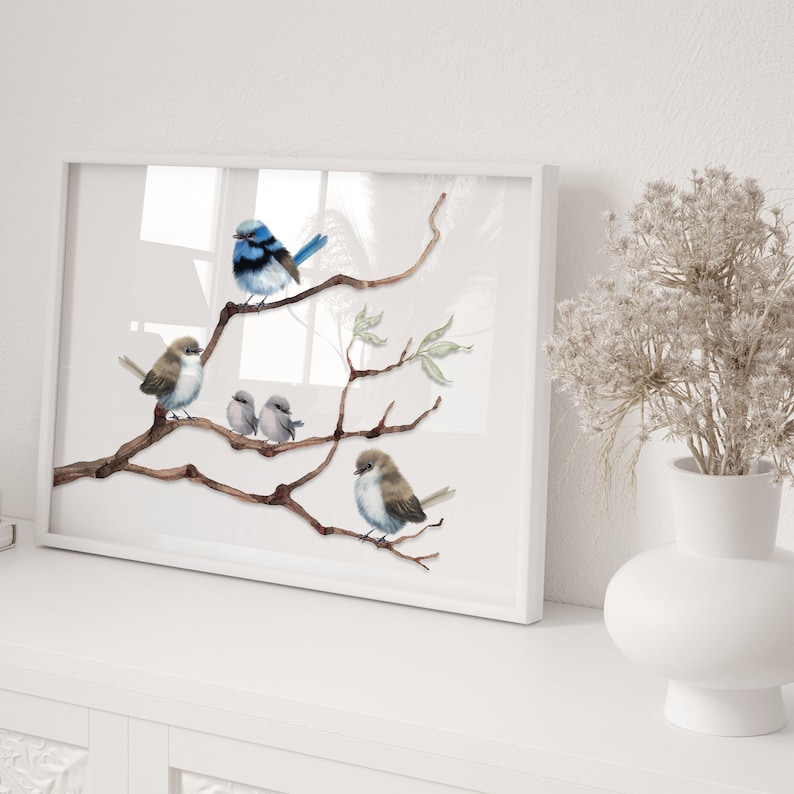 BLUE FAIRY WREN Family Print Printable Art Australian Bird - Etsy