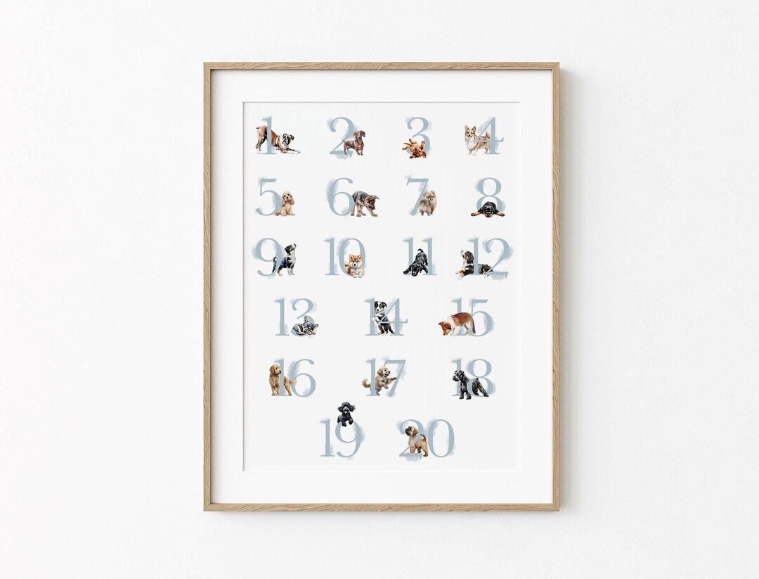 Puppy Numbers Poster Blue | Dog Nursery Decor for a Boy | Puppy Themed ...