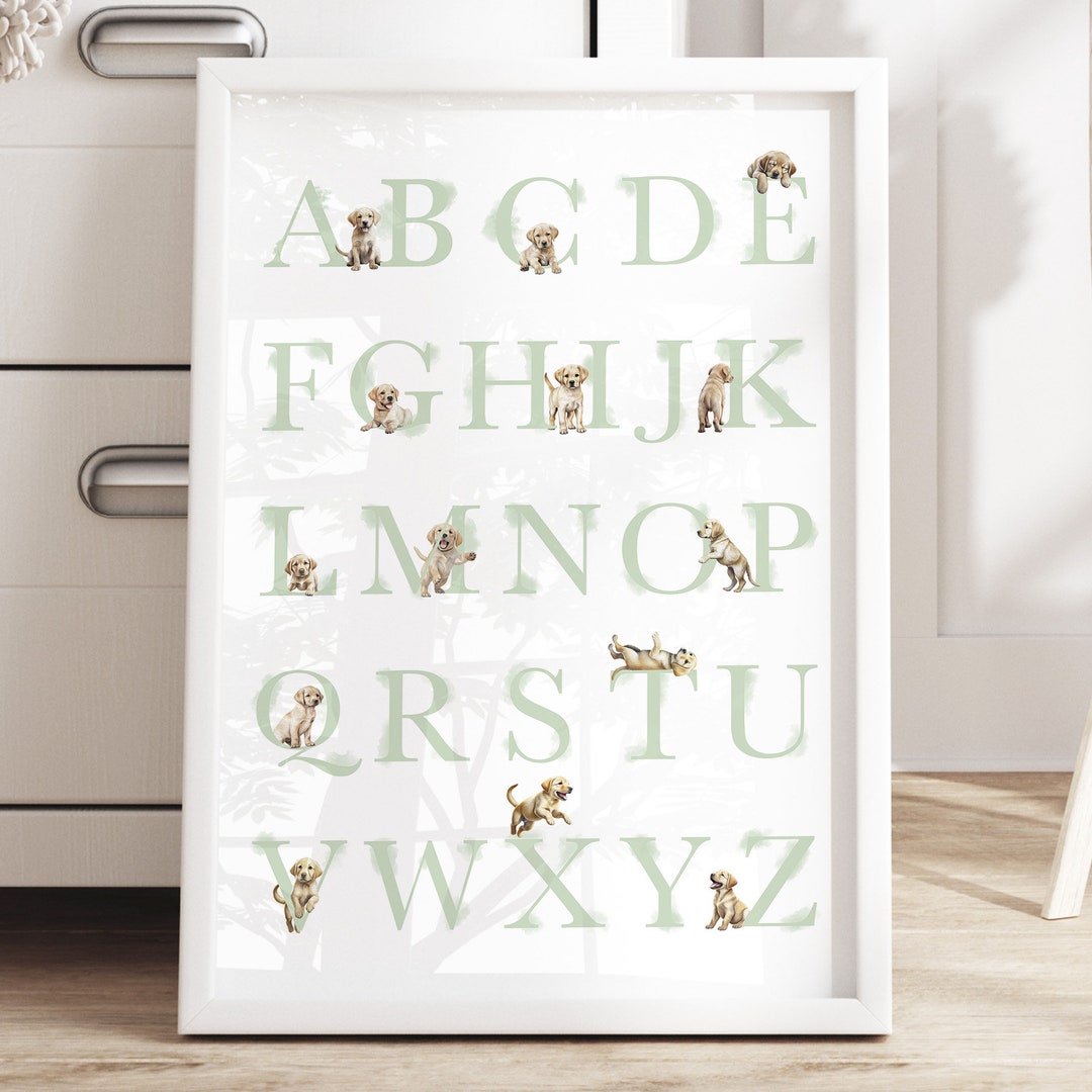 LABRADOR Alphabet Poster in Sage Green: Yellow Lab Nursery Wall Art ...
