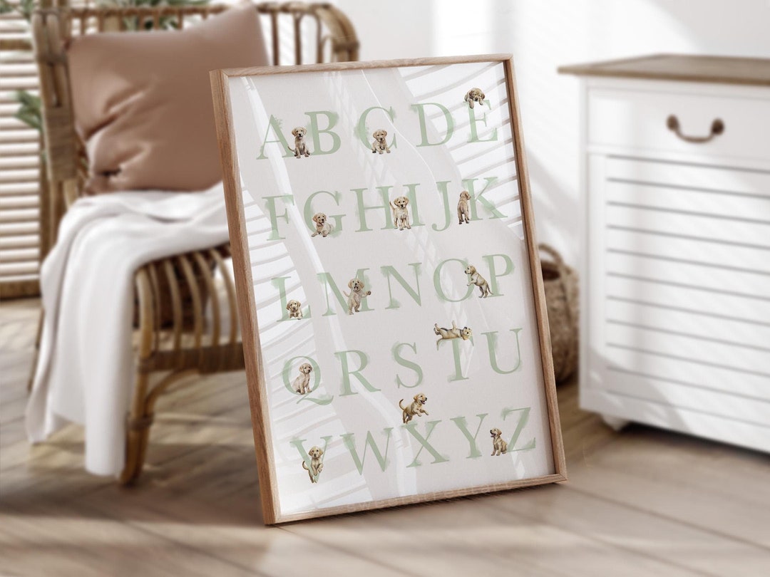 LABRADOR Alphabet Poster in Sage Green: Yellow Lab Nursery Wall Art ...