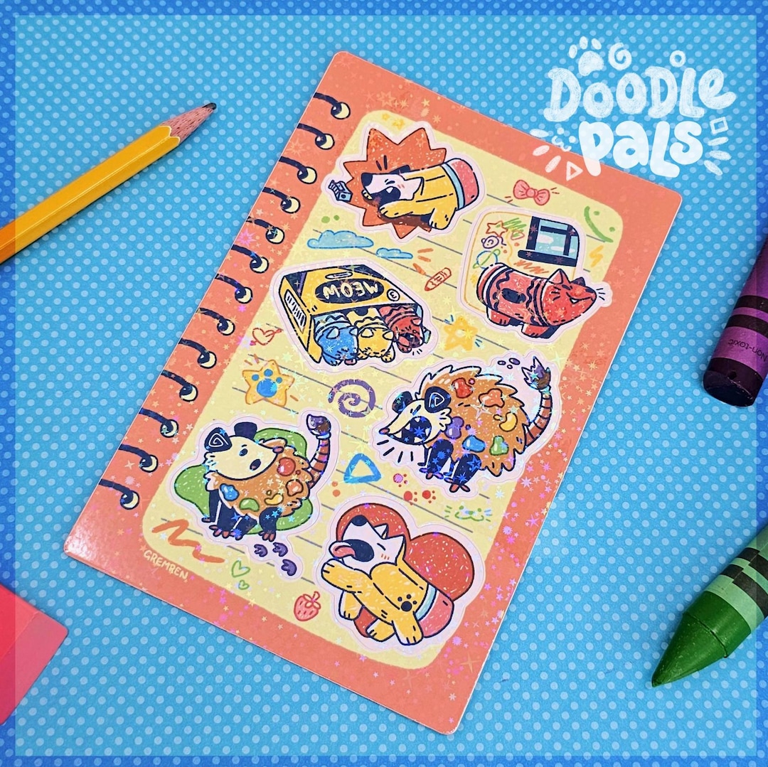 Doodle Pals Holo Vinyl Sticker Sheet - Etsy