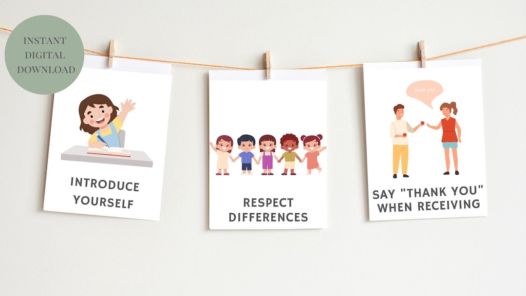 50 Manners, Etiquette Flash Cards, Learning, Montessori, Education ...