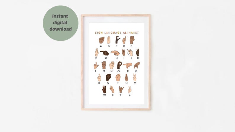 ASL, Sign Language Alphabet Poster, Abcs, Digital, Printables, Wall Art ...