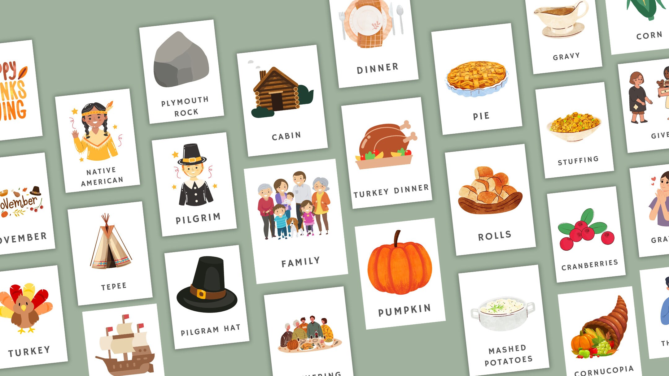 Thanksgiving Edition Flashcards, Learning, Children, Kids, Toddlers ...