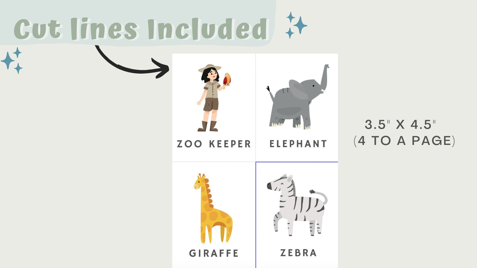 50 Zoo Animals Flashcards, Safari Flash Cards, Animal, Montessori ...