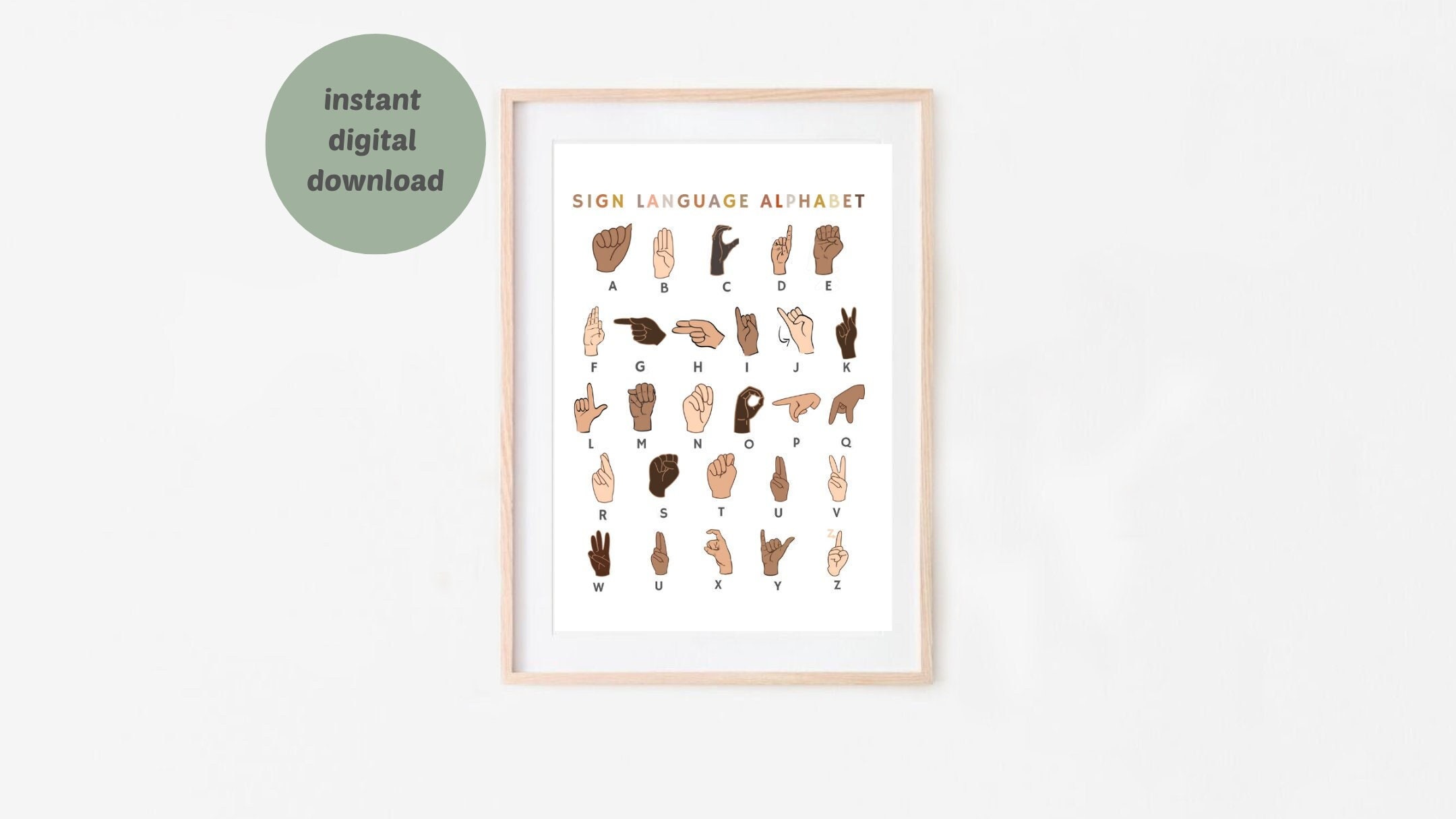 ASL, Sign Language Alphabet Poster, Abcs, Digital, Printables, Wall Art ...