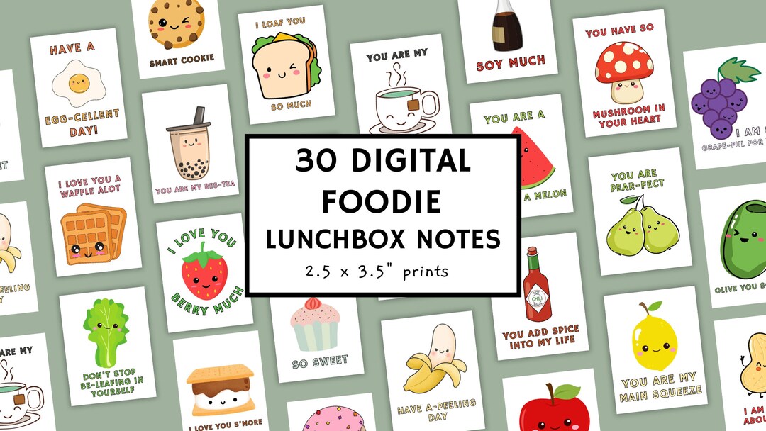 30 Lunchbox Foodie Notes, Printable, Digital, Children, School Lunch ...