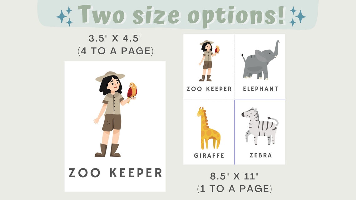 50 Zoo Animals Flashcards, Safari Flash Cards, Animal, Montessori ...