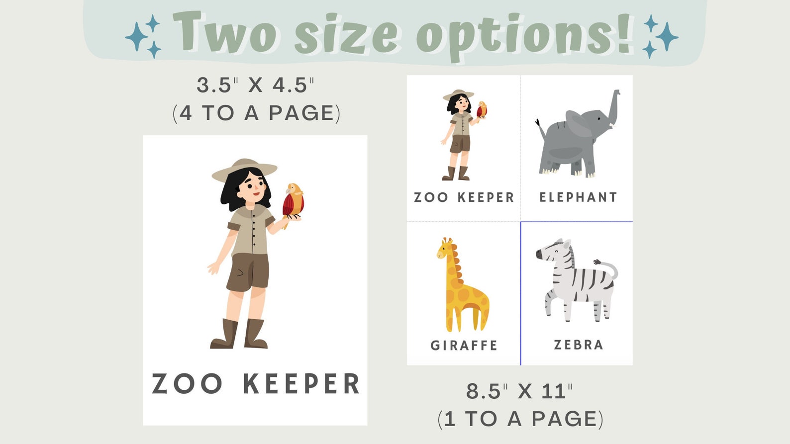 50 Zoo Animals Flashcards, Safari Flash Cards, Animal, Montessori ...
