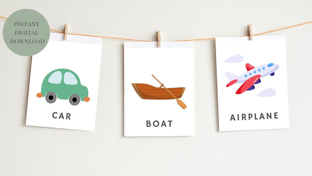 Transportation Flashcards, Vehicles, Cars, Trucks, Airplane, Boat ...