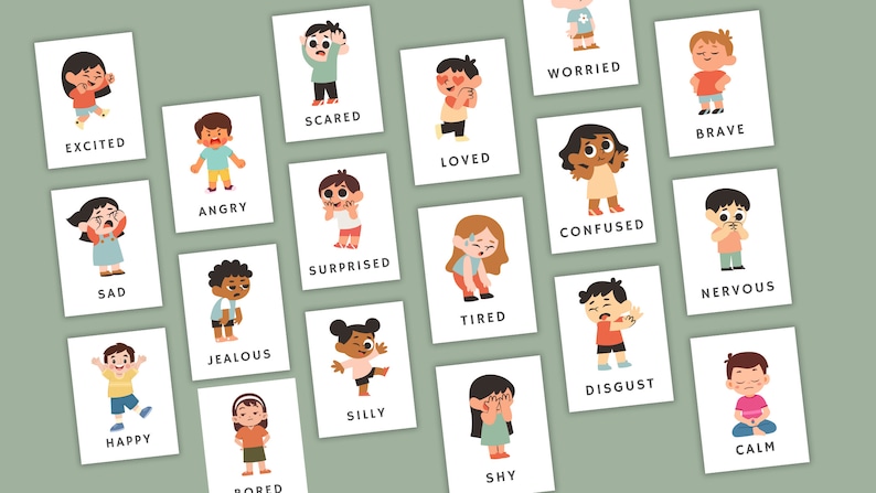 25 Emotions & Feelings, Flash Cards, Calming Corner, Montessori ...
