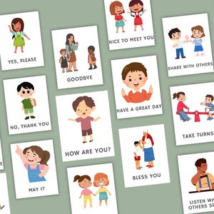 50 Manners, Etiquette Flash Cards, Learning, Montessori, Education ...