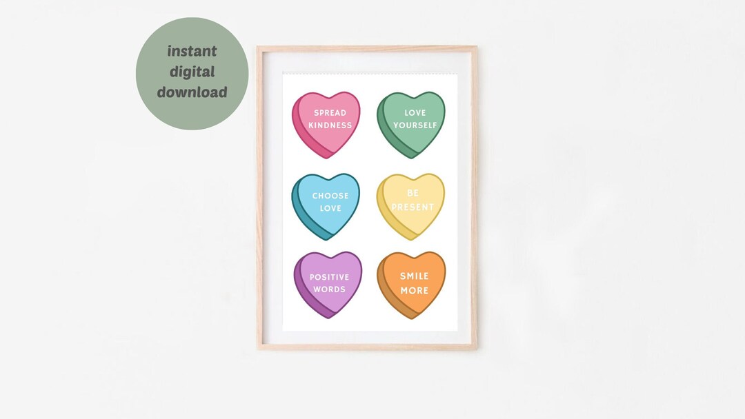 Candy Hearts Valentine Day Poster, Affirmations, Digital, Printables ...