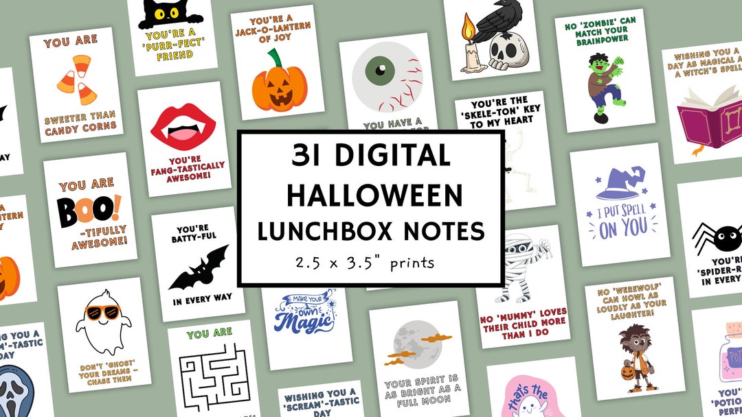 31 Lunchbox Halloween Notes, Printable, Digital, Children, School Lunch ...