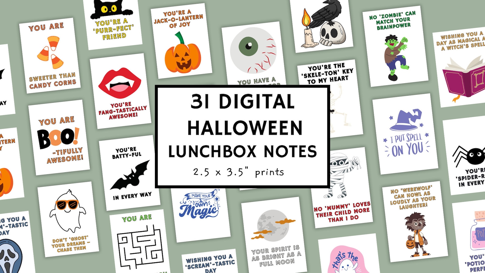 31 Lunchbox Halloween Notes, Printable, Digital, Children, School Lunch ...