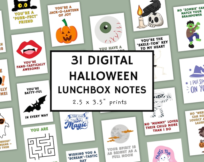 31 Lunchbox Halloween Notes, Printable, Digital, Children, School Lunch ...