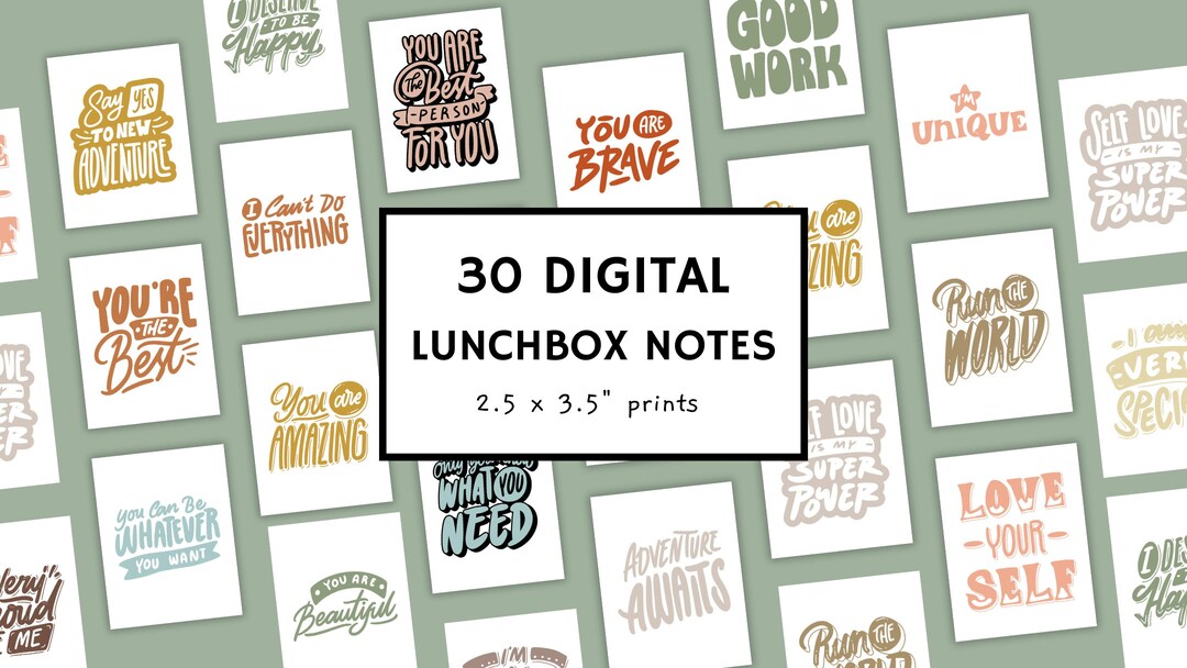 30 Lunchbox Notes, Printable, Digital, Children, School Lunch, Letters ...