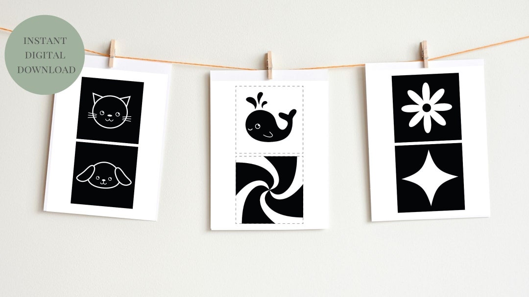 Black and White Montessori Sensory Cards for Babies, Digital, Prints ...