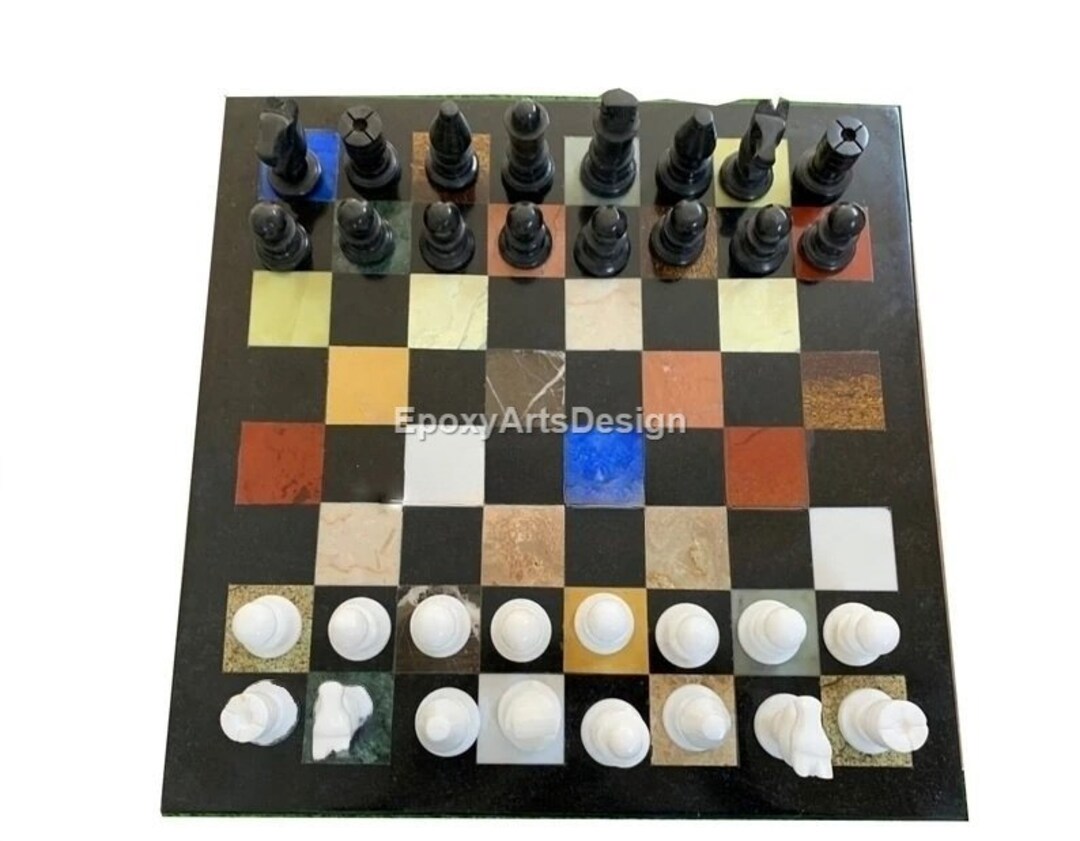 Hand-carved Black Marble Chess Set With Stone Pieces Premium Board Game ...