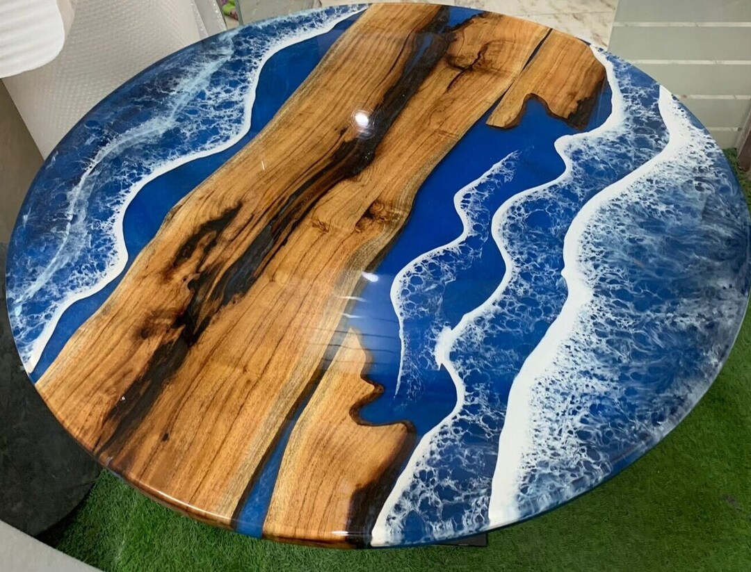 Ocean Epoxy Table Round Top Made to Order Resin River Ocean Waves ...
