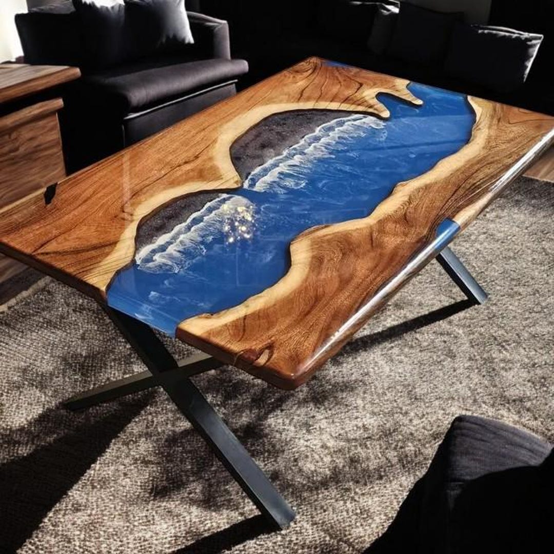 Epoxy Ocean Beach Table, Live Edge Computer Desk, Epoxy Bar Counter ...